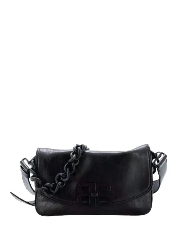 Balenciaga Bb Soft Flap Leather Shoulder Bag - Black