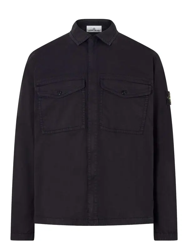 Stone Island Garment-dyed Organic Stretch Cotton-twill Overshirt - Black