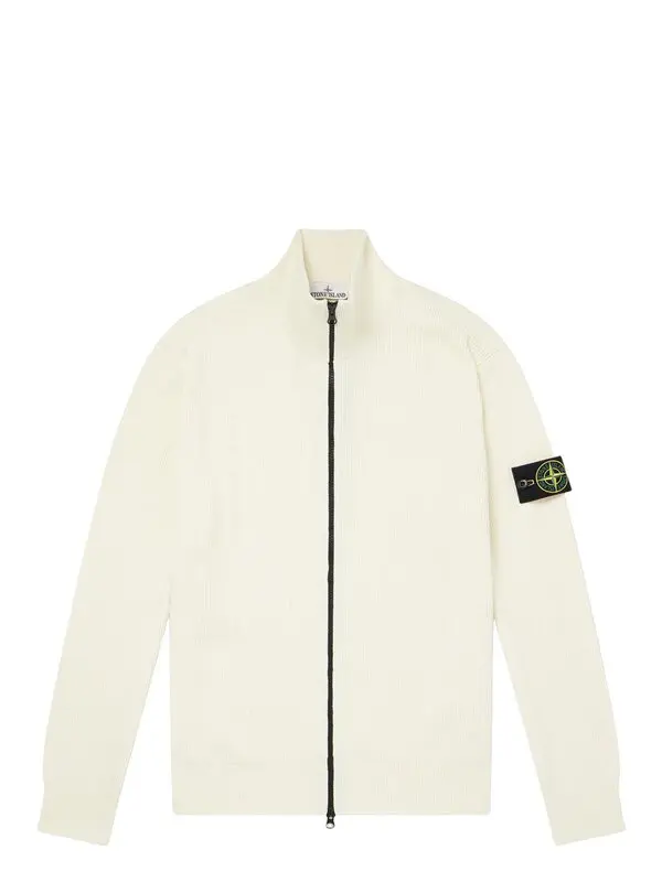 Stone Island Ribbed Cotton Zip-up Sweater - Neutrals