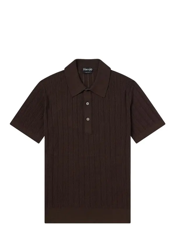 TOM FORD Ribbed Cotton And Silk-blend Polo Shirt - Brown