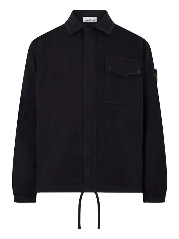 Stone Island Herringbone Cotton Overshirt - Black