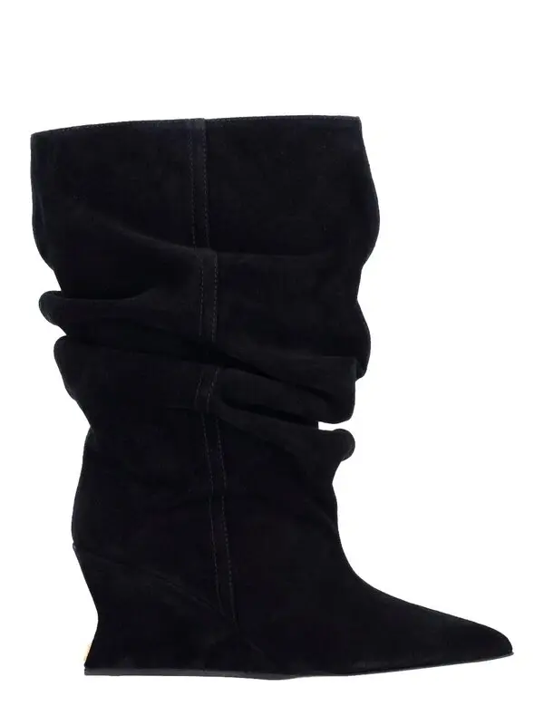 Balmain Wedge Suede Ankle Boots - Black
