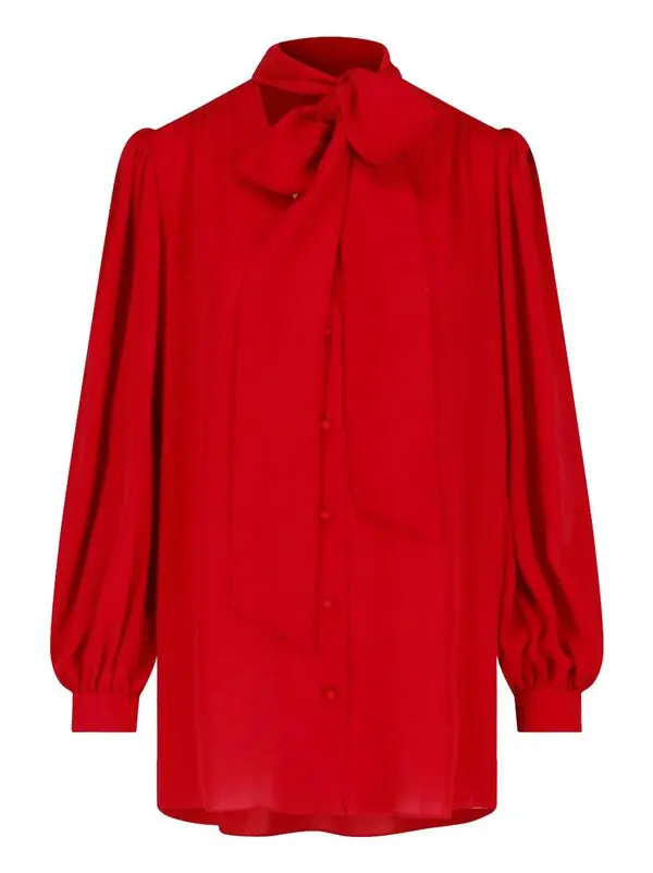Valentino Garavani Silk Blouse With High Collar And Bow Detail - Red