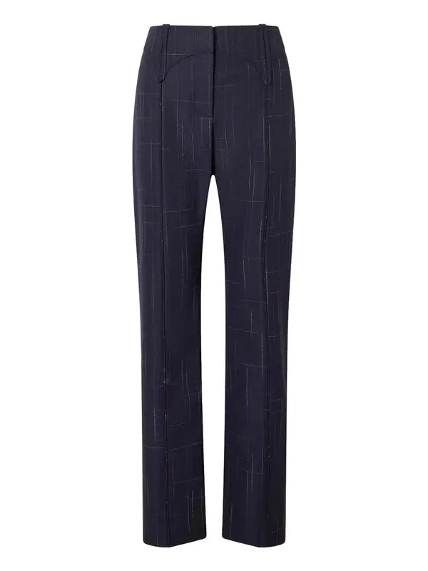 Tory Burch Checked Wool-blend Tailored Straight-leg Pants - Blue