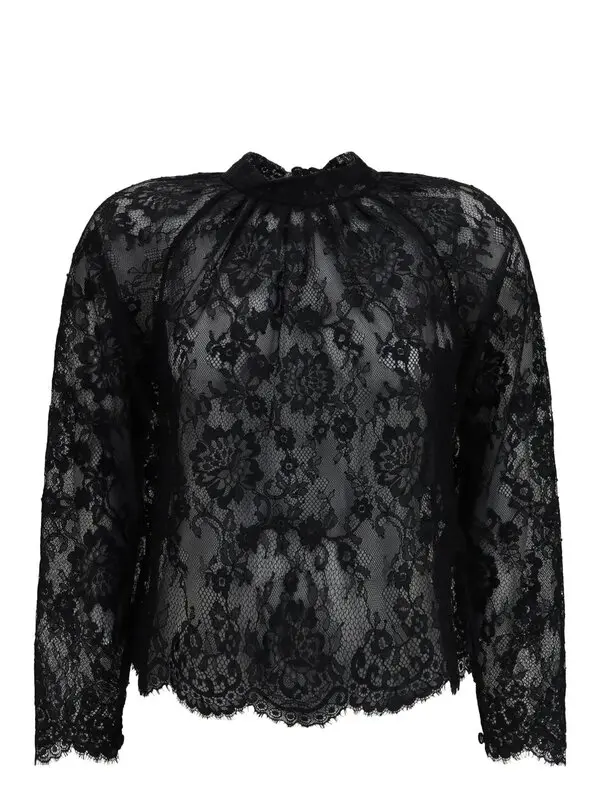 SELF-PORTRAIT Lace High Neck Blouse - Black