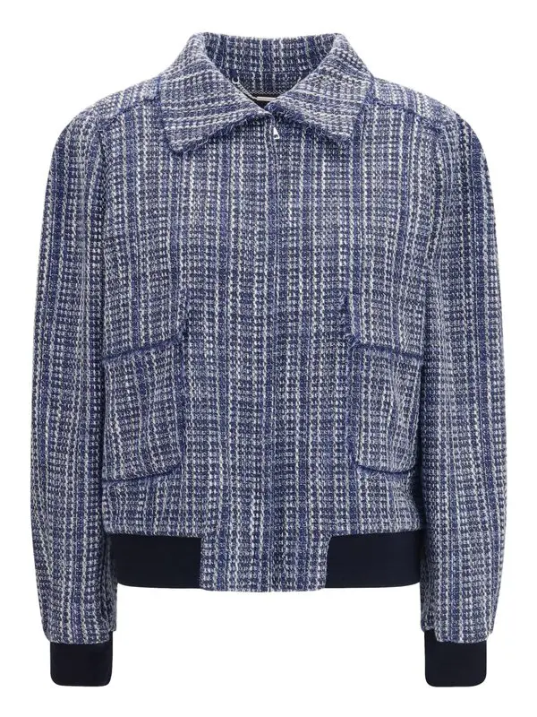 Kiton Textured Tweed Jacket With Zip Closure - Blue