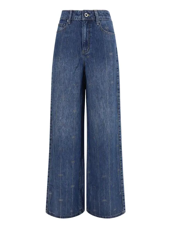 SELF-PORTRAIT Crystal-striped Wide-leg Jeans - Blue
