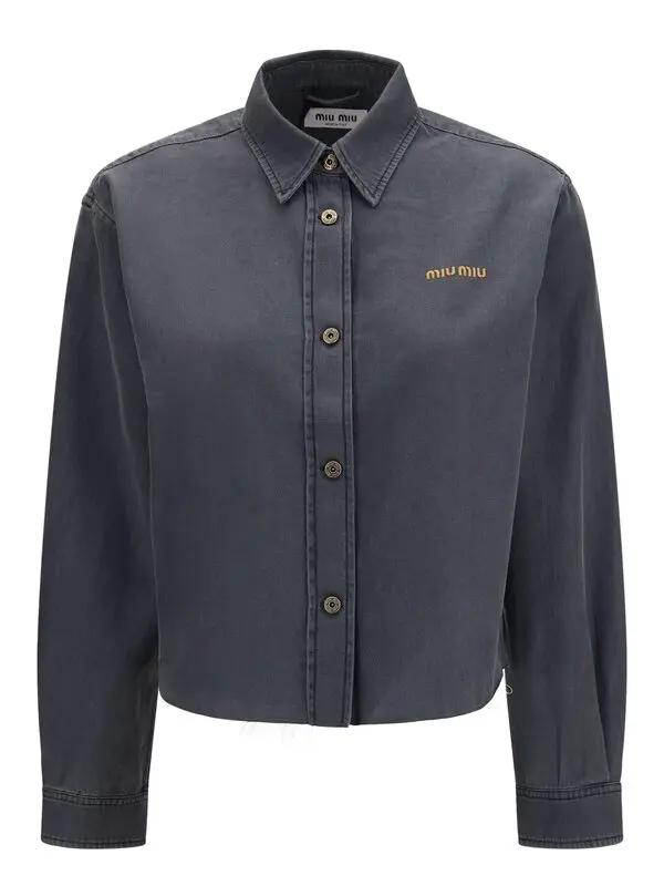 Miu Miu Denim-effect Cotton Shirt - Grey