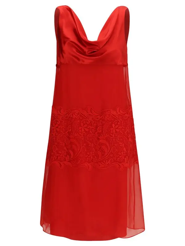 FERRAGAMO Draped Lace Dress - Red