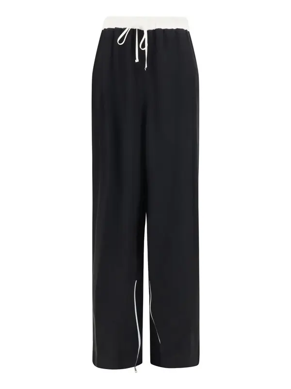 Kiton Silk Wide-leg Pants With Drawstring Waistband - Black