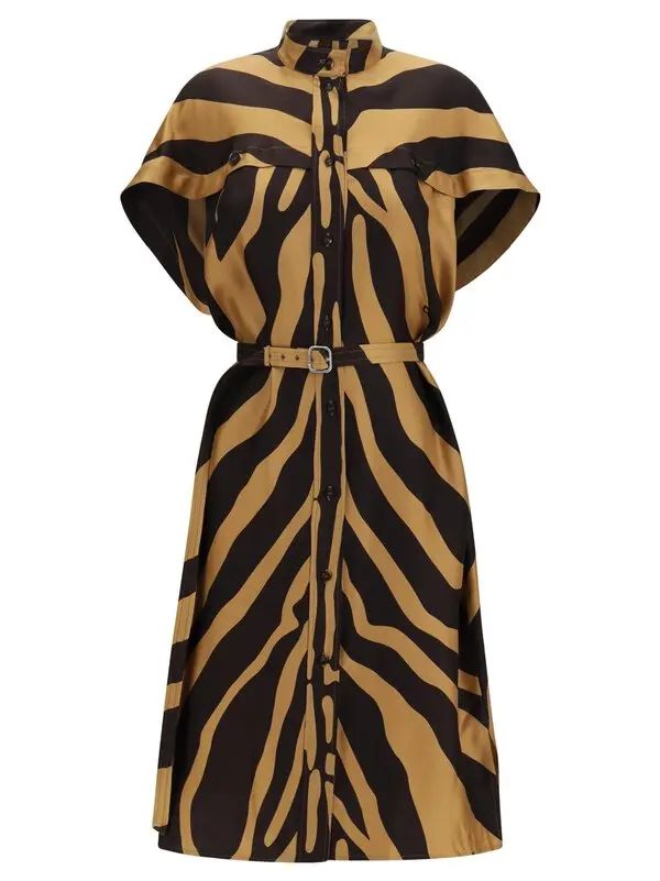 FERRAGAMO Twill Shirt Dress With Animal Print - Multicolour