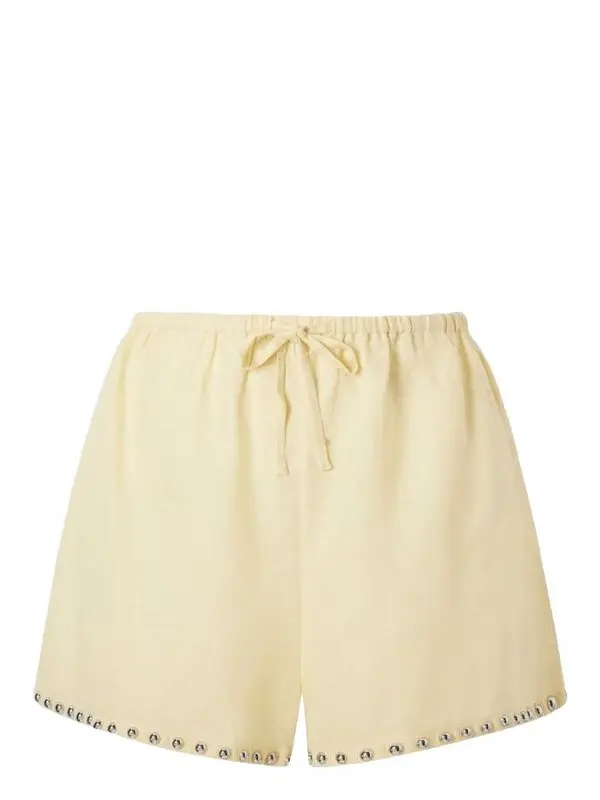 Staud Paddle Studded Linen Shorts - Yellow