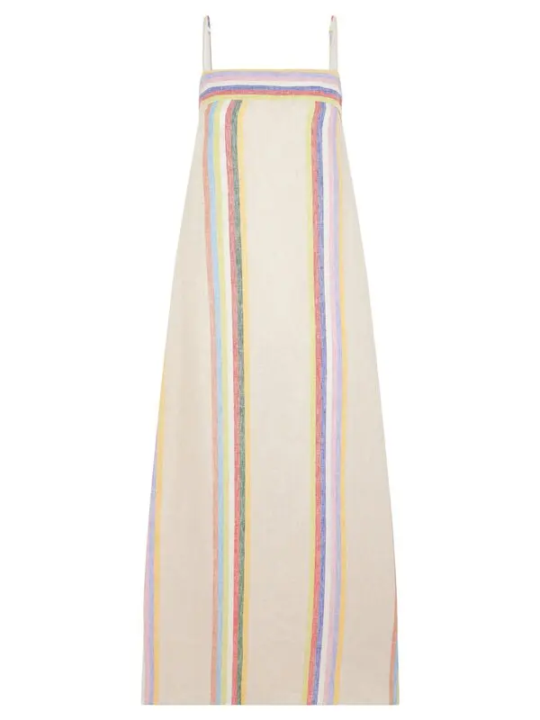 Staud Laura Striped Linen Maxi Dress - Neutrals