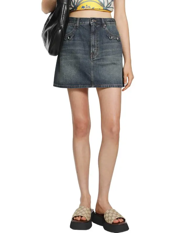 Gucci Horsebit Denim Mini Skirt - Blue