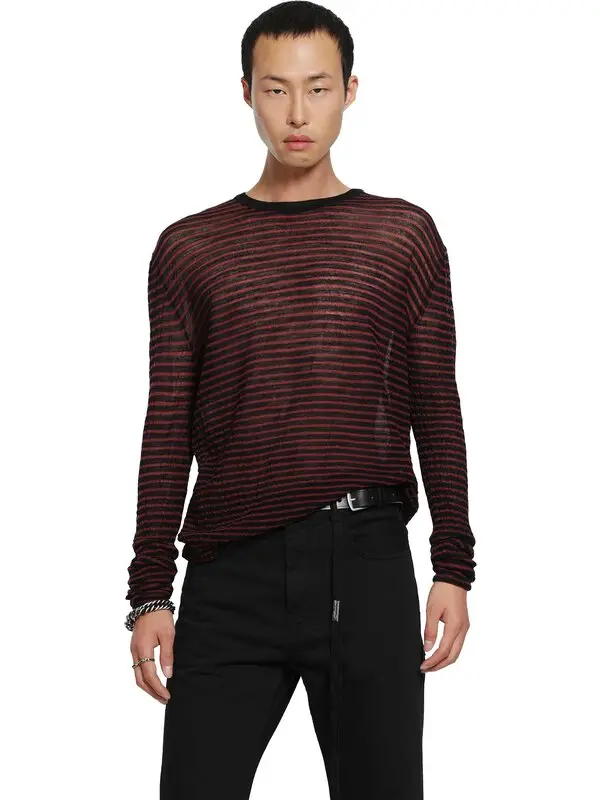 ANN DEMEULEMEESTER Striped Crepe Wool Knit Sweater - Red