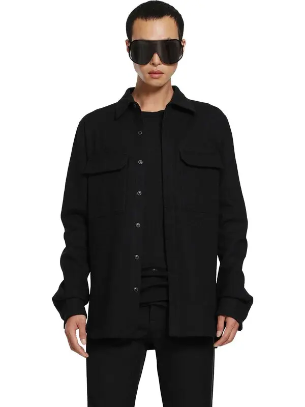 Rick Owens Temple Work Shirt In Warm Felt - Black