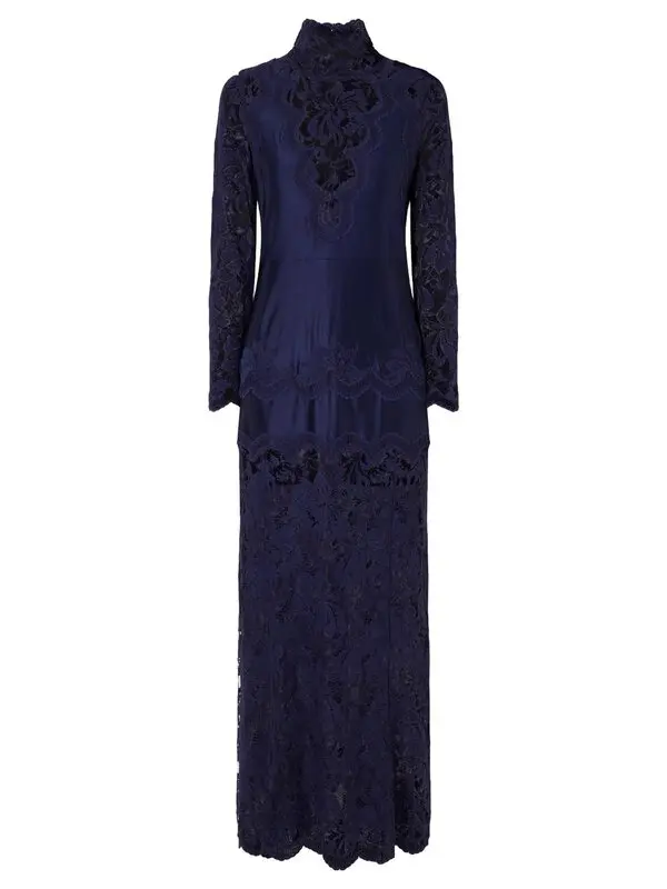 Rabanne Lace Trimmed Jersey Maxi Dress - Navy