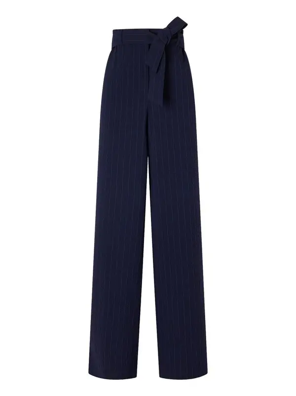 Max Mara Striped Virgin Wool-blend Wide-leg Pants - Blue