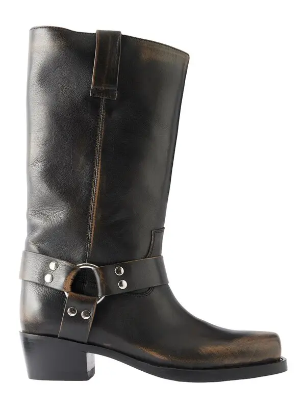 Paris Texas Roxy Studded Leather Knee Boots - Black