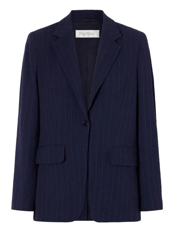 Max Mara Pinstriped Wool-blend Seersucker Blazer - Blue