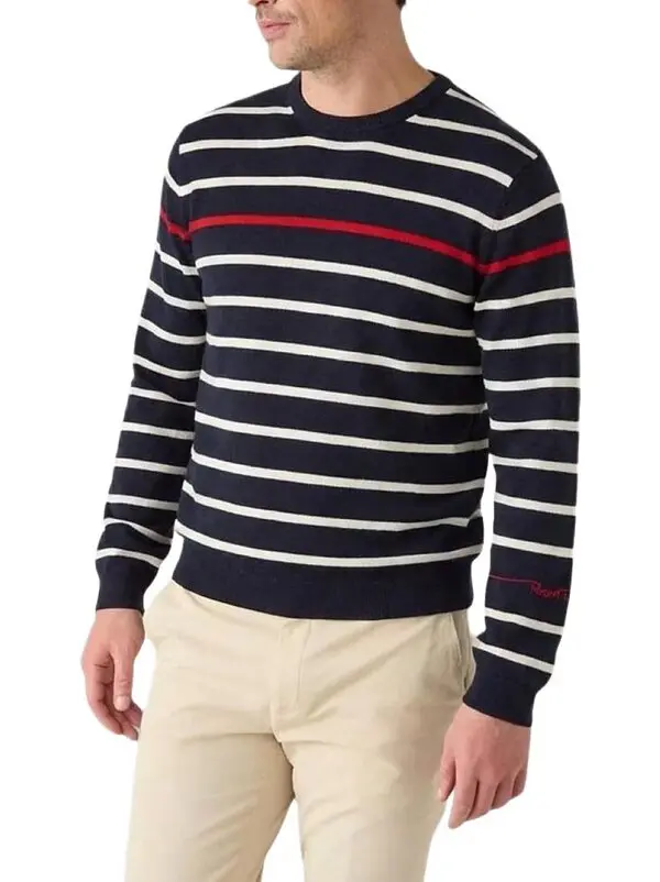 Robert Talbott Engineered Stripe Crewneck Sweater - Navy/white