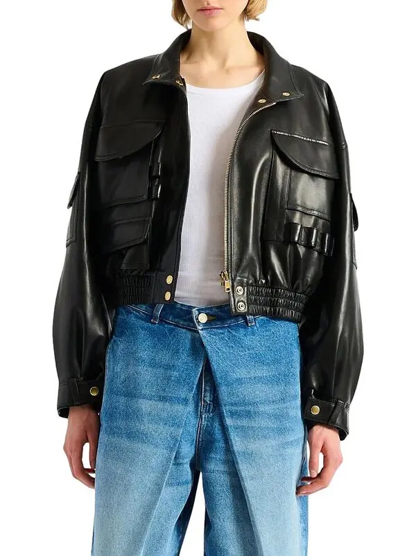 Balmain Lambskin Leather Bomber Jacket - Black