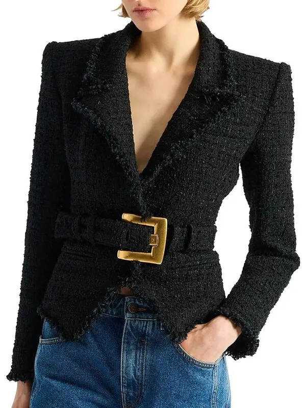 Balmain Belted Tweed Blazer - Black
