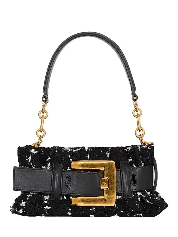 Balmain Mini Anthem Bag In Smooth Leather And Tweed - Black