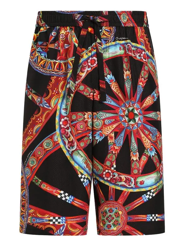 Dolce & Gabbana Carretto Print Silk Jacquard Bermuda Shorts - Multicolor