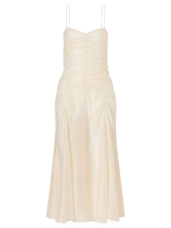 Khaite Raina Ruched Silk-blend Midi Dress - Neutrals