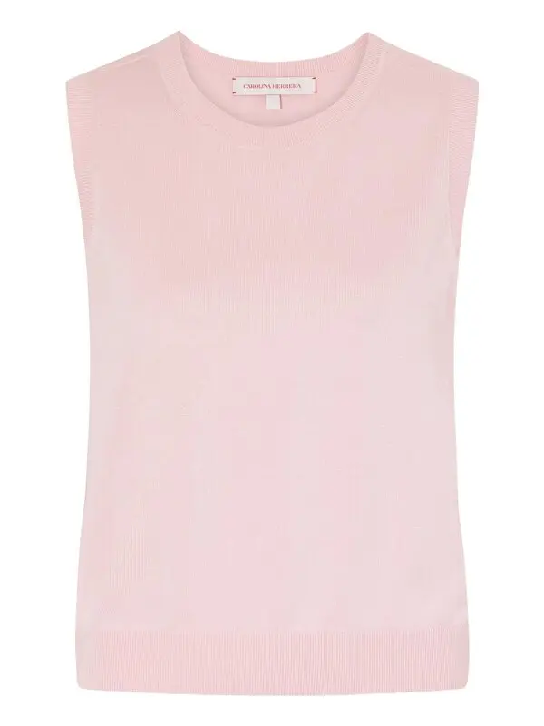 Carolina Herrera Ribbed Silk And Cotton-blend Vest - Pink