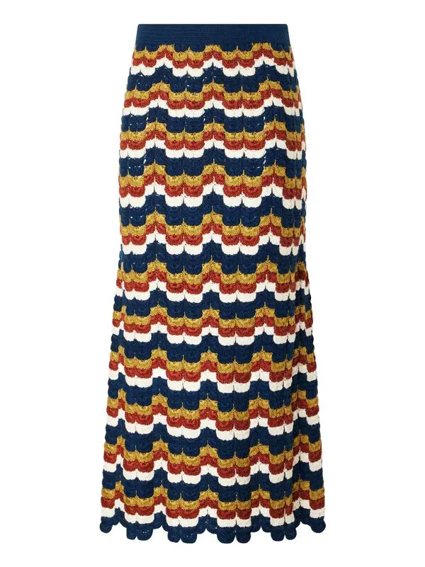 Escvdo Lucero Crocheted Cotton Striped Midi Skirt - Blue
