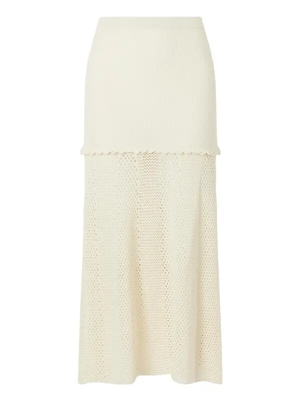 Escvdo Mural Crocheted Cotton Midi Skirt - Neutrals