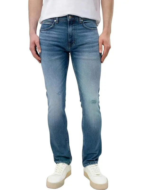 Hugo Distressed Logo-patch Jeans - Blue