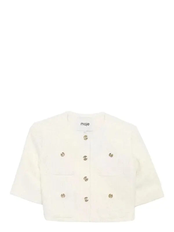 Maje Short-sleeve Button-front Jacket - Neutrals