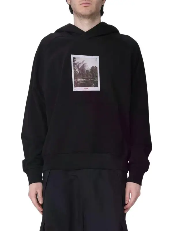 Hugo Graphic-print Cotton Hoodie - Black