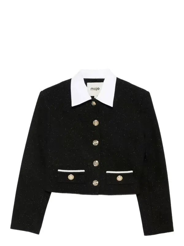 Maje Textured Cropped Jacket - Black
