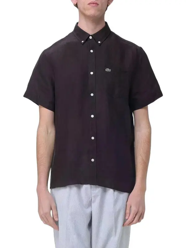 Lacoste Logo-patch Linen Shirt - Brown