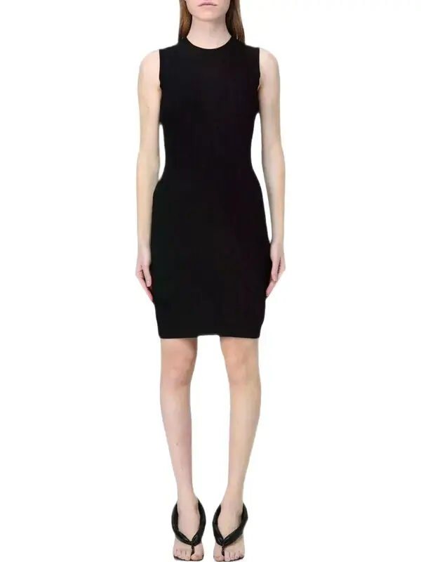Emporio Armani Monogram Ribbed Sleeveless Dress - Black