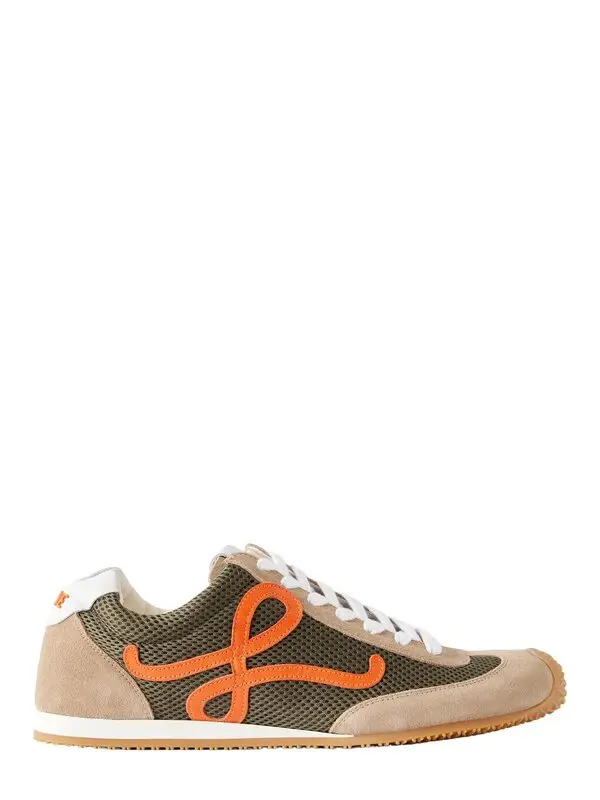 Loewe L" Monogram Mesh & Suede Low Top Sneakers - Green