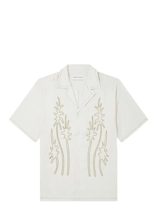 Frescobol Carioca Alves Embroidered Linen Shirt - Neutrals