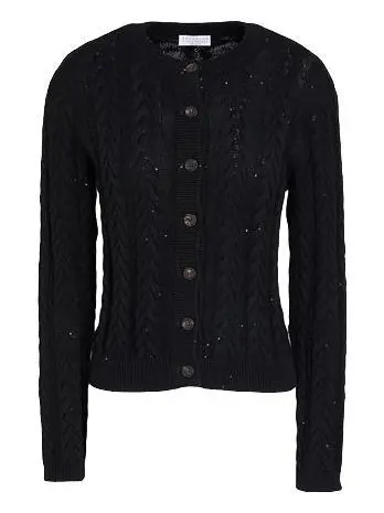 Brunello Cucinelli Sequined Cable-knit Cotton Blend Cardigan - Black