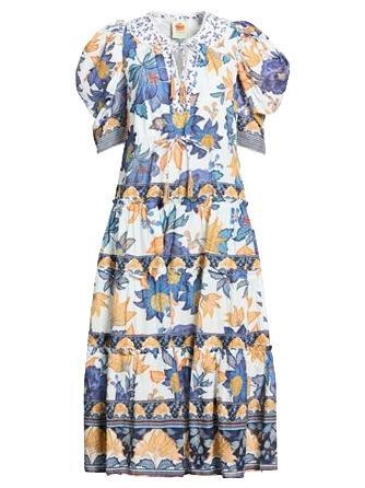 Farm Rio Maxi Dress With Floral Print And Puff Sleeves - Blue