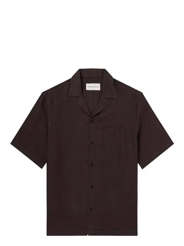 Frescobol Carioca Angelo Camp-collar Linen Shirt - Brown