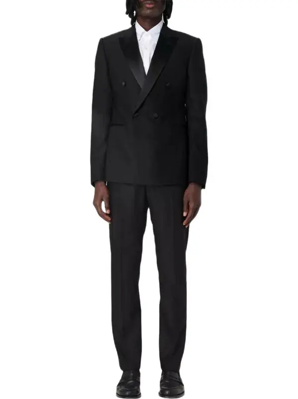 Emporio Armani Double-breasted Virgin-wool Suit - Black
