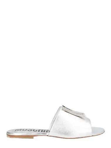Moschino Leather Slide Sandals With Logo Embellishment - Silver