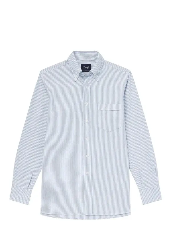 DRAKE'S Button-down Collar Striped Cotton Shirt - Blue