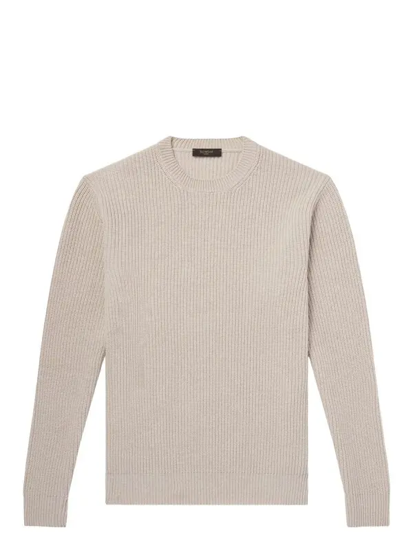 SLOWEAR Ribbed Cashmere Crew Neck Sweater - Neutrals