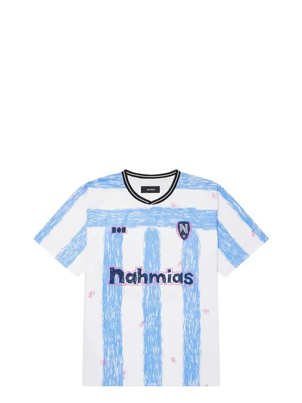 NAHMIAS Scribble Logo-print Striped Jersey T-shirt - Blue
