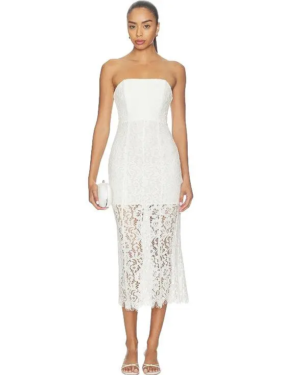 L'academie Tobi Lace Midi Dress - White